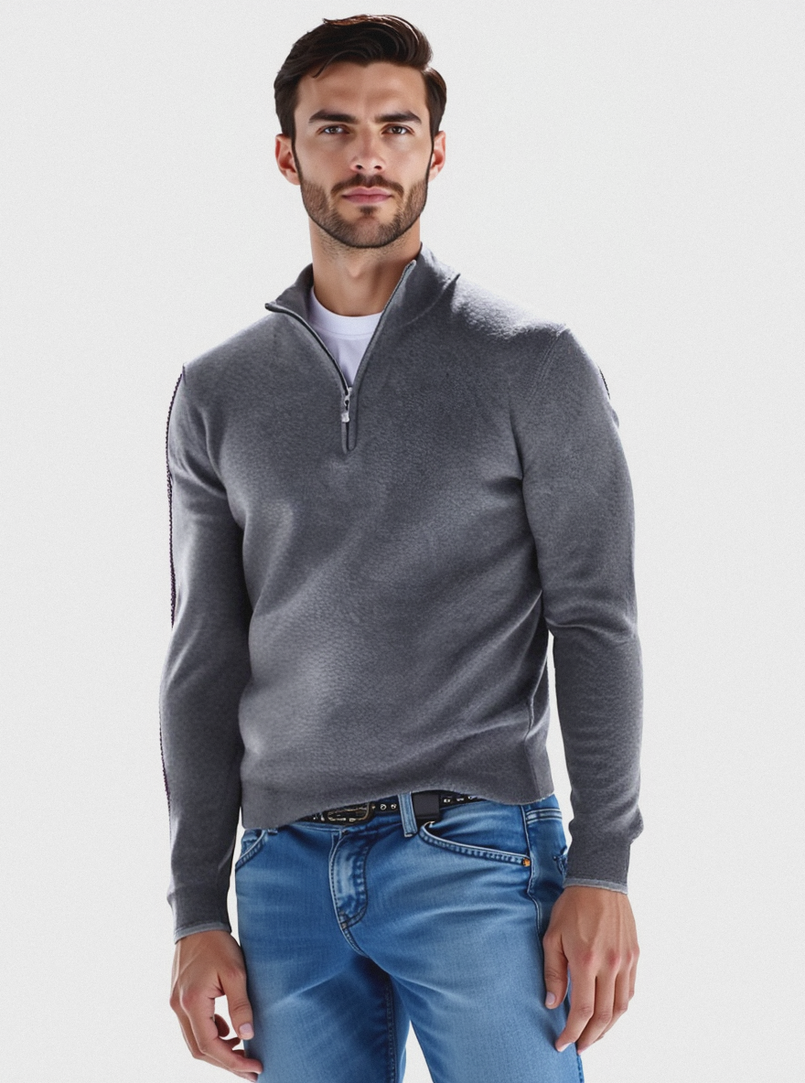 Gray zip-up pullover sweater @ Studio by hautech.ai
